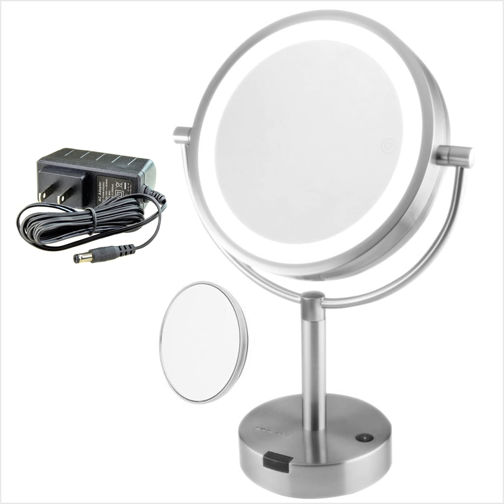 Ovente Lighted Vanity Mirror Tabletop, 8.5'' 1X 5X Magnifier, 360 ...