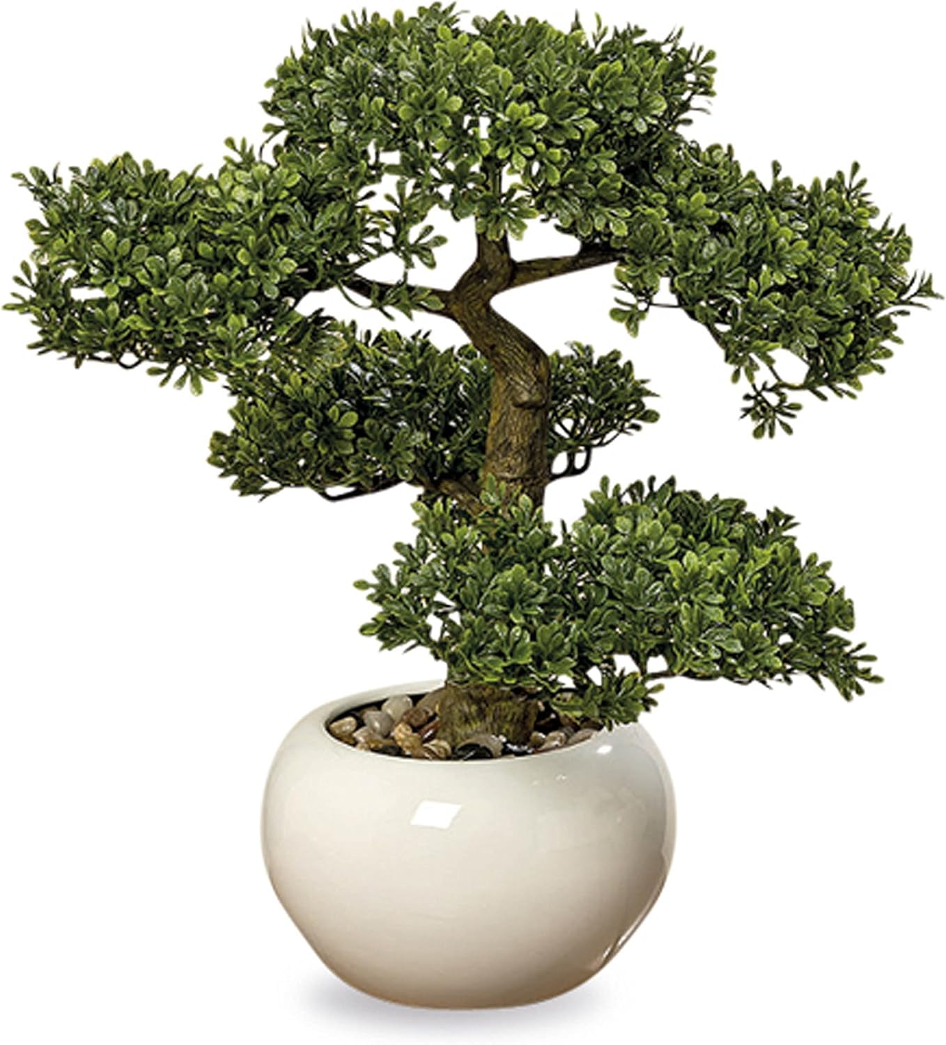 Over 1 Foot Tall Boxwood Bonsai Artificial Tree in White Round Pot ...