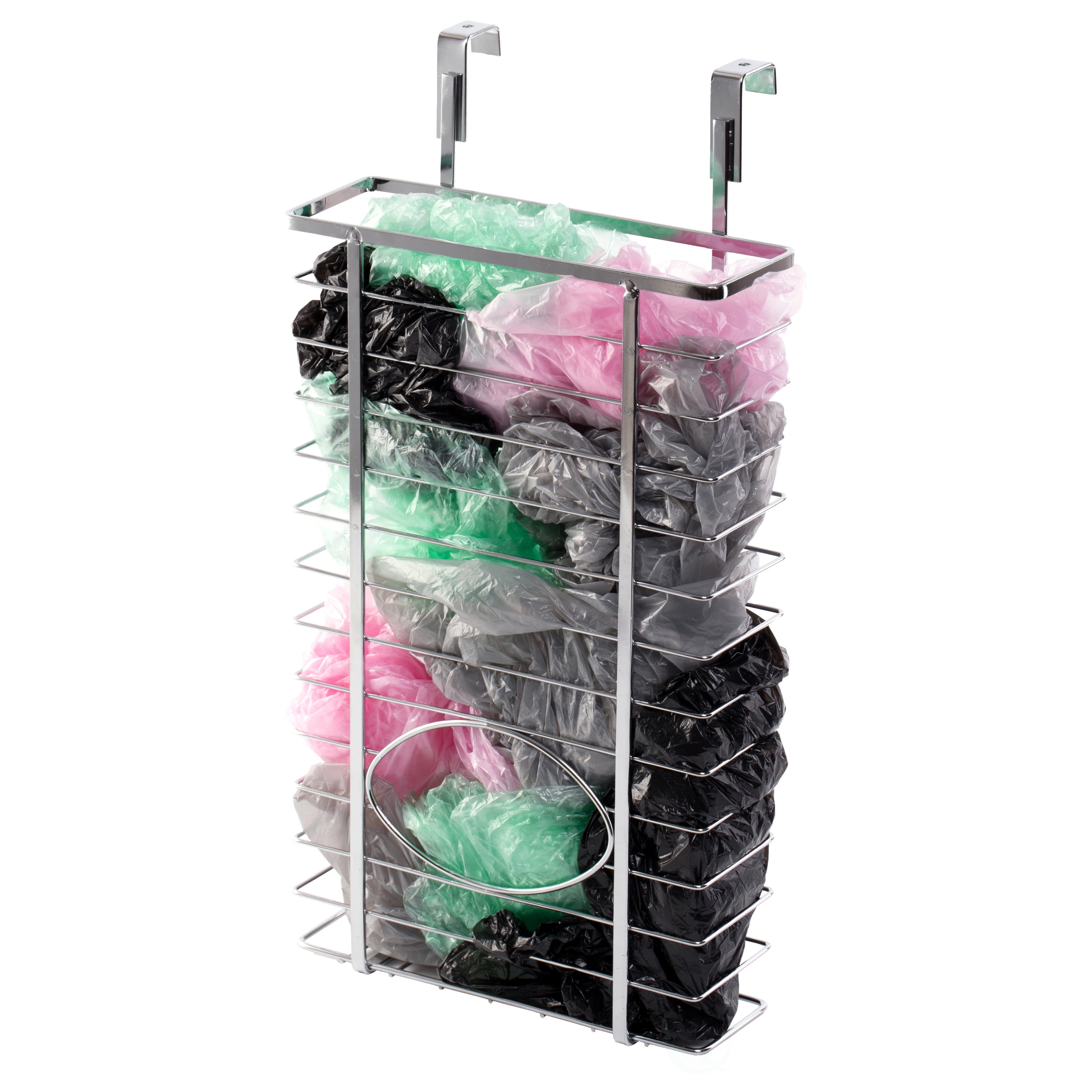 Over Cabinet Metal Plastic Bag and Grocery Bag Storage Holder, Chrome ...