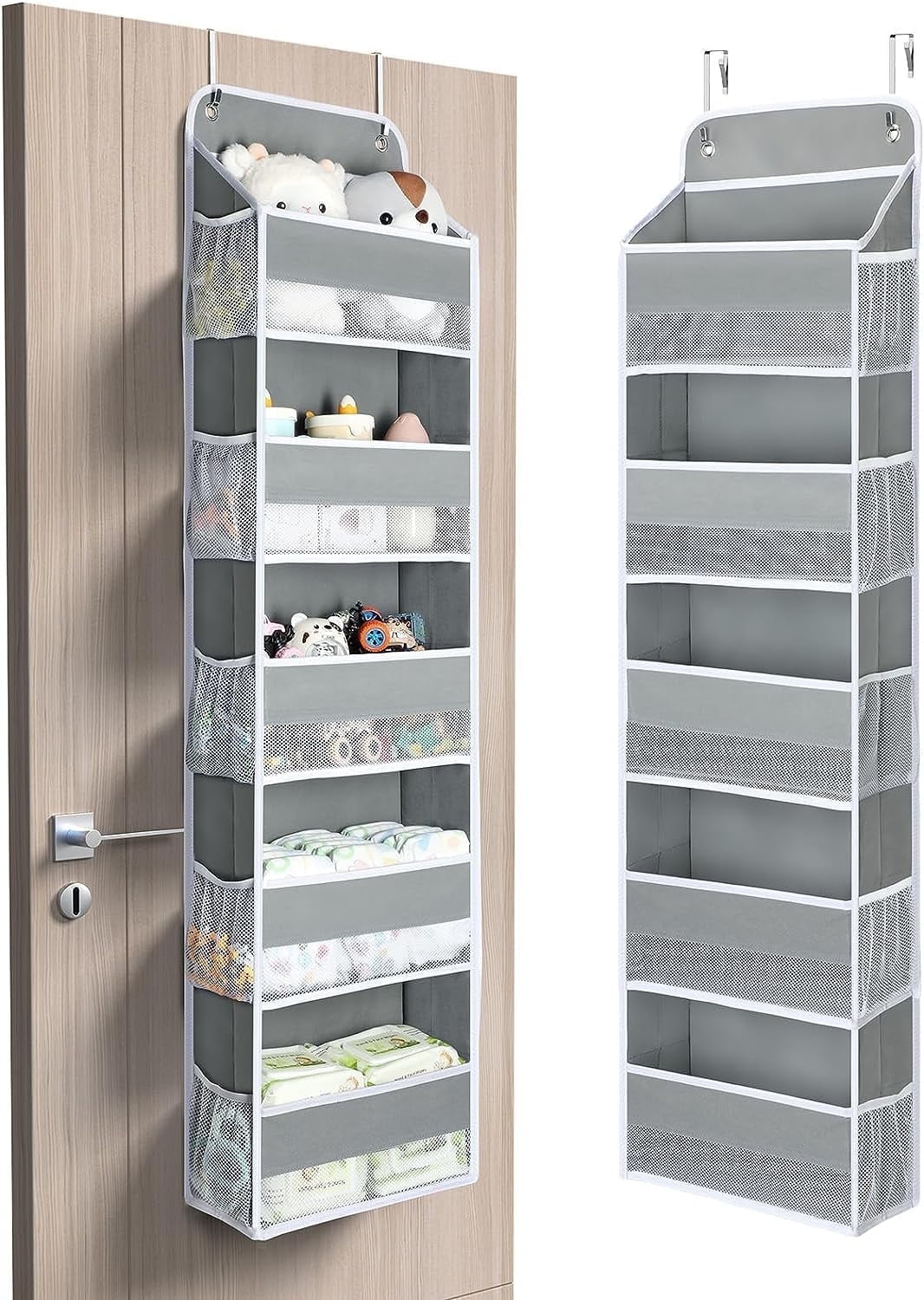 Yecaye Over Door Organizer, 5-Pocket Nursery & Bathroom Storage - Gray ...