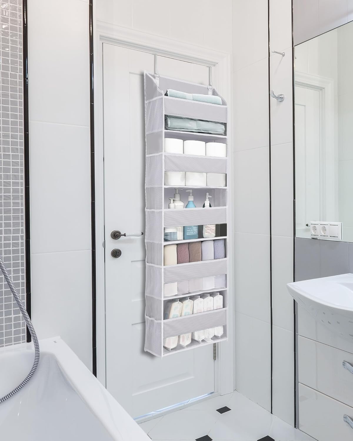 Over Door Organizer with 5 Large Pockets, 10 Mesh Side Pockets, Window ...