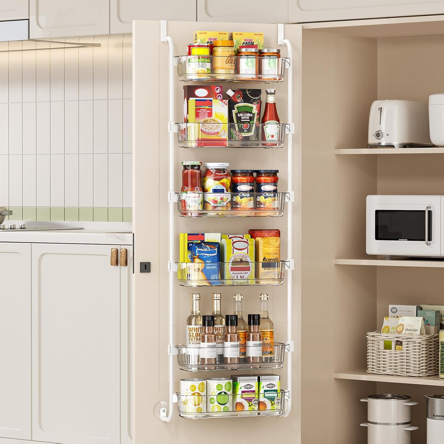Over the Door Pantry Organizer, 6-Tier Hanging Behind the Door Spice ...