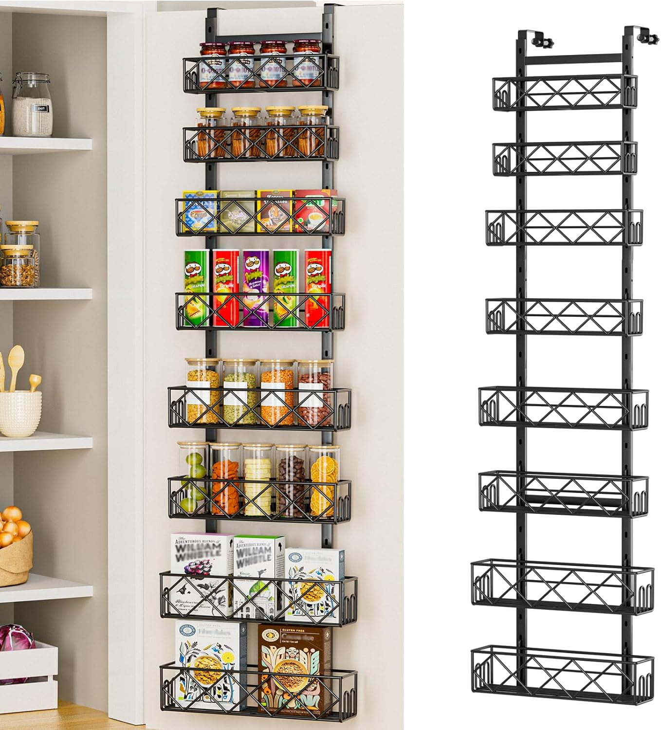 Over the Door Pantry Organizer 8-Tier Adjustable Baskets Hanging Spice ...