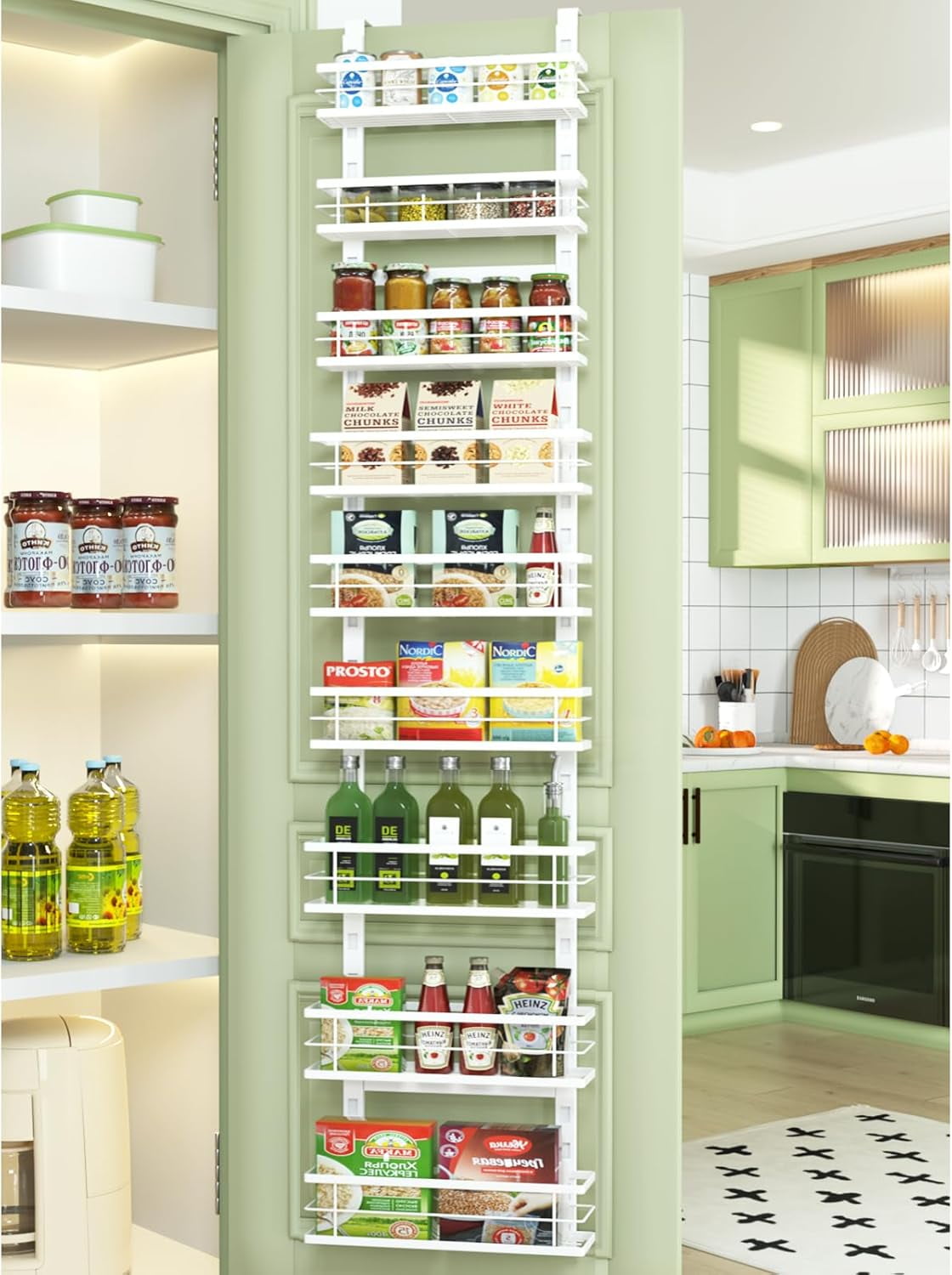 Over the Door Pantry Organizer 9-Tier Adjustable Basket, Hanging Narrow ...