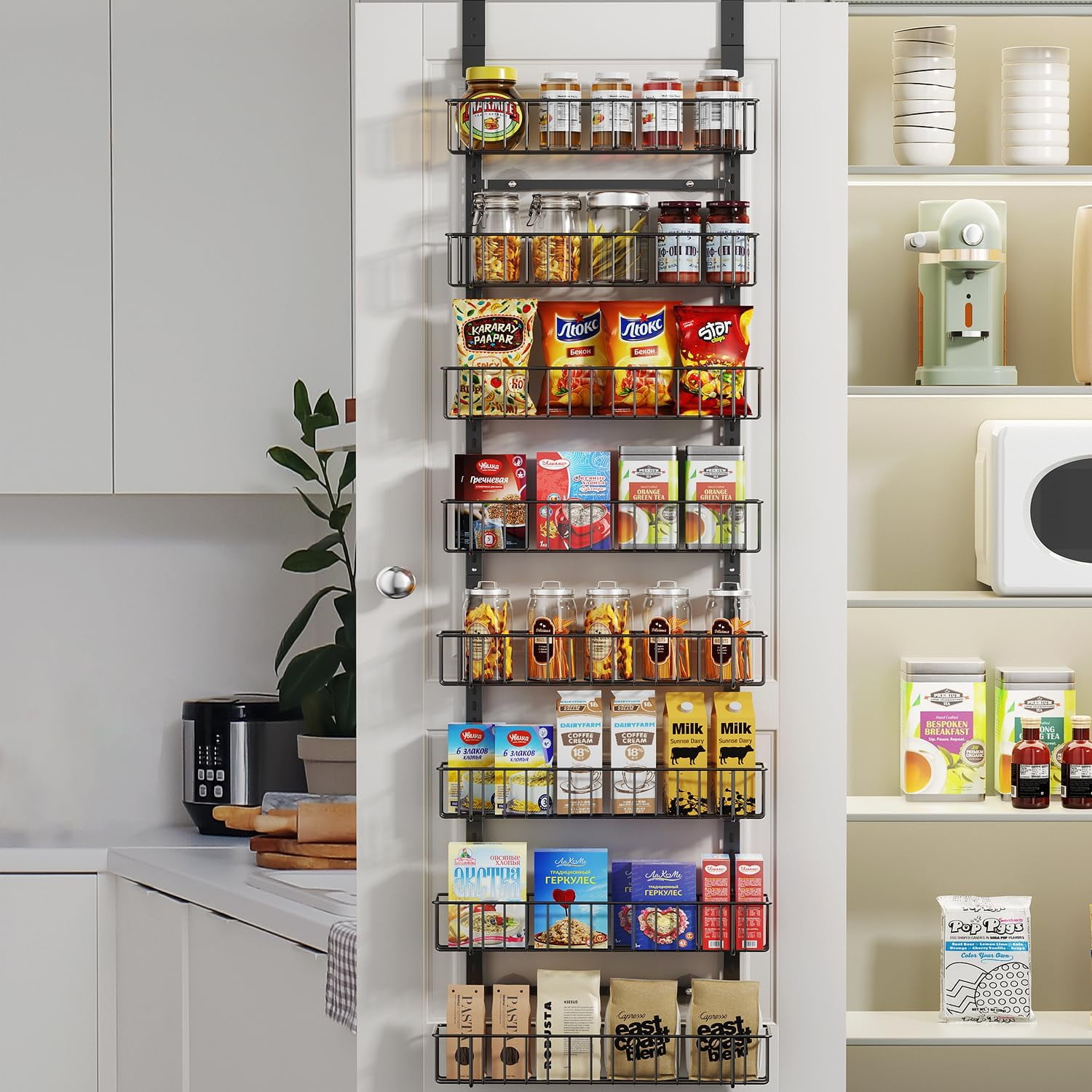 Over the Door Pantry Organizer, Adjustable 8-Tier Pantry Door Organizer ...
