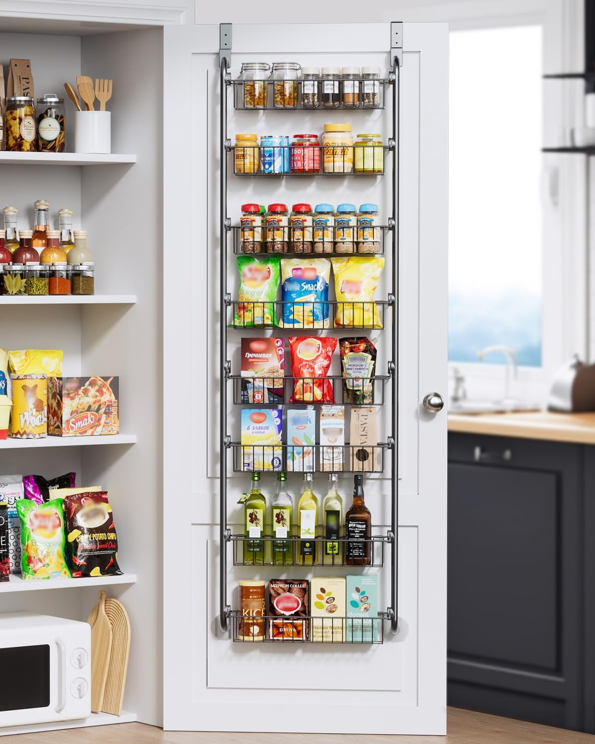 Over the Door Pantry Organizer, Metal Pantry Organizers and Storage, 8 ...
