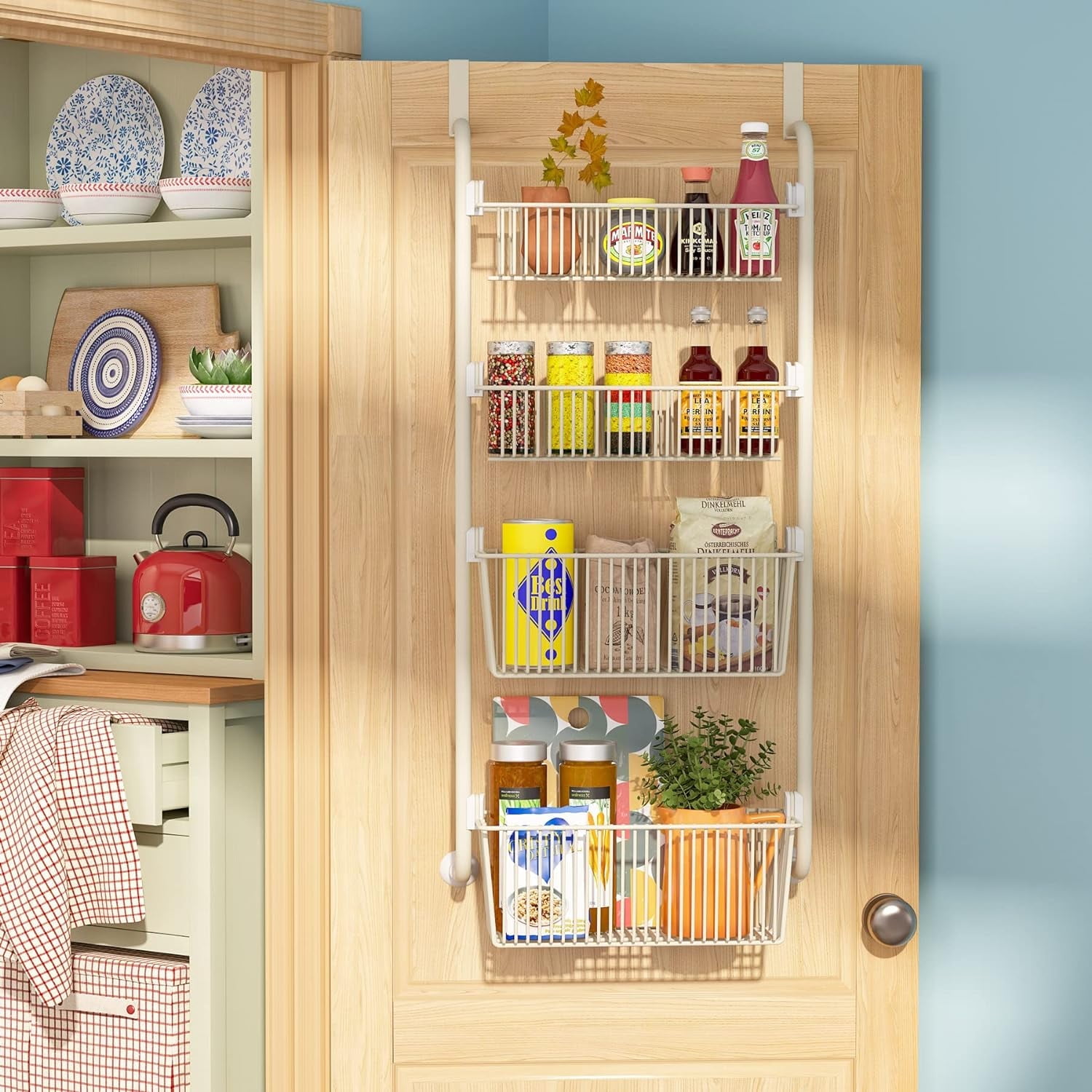 Over the Door Pantry Organizer, ZRSDIXKI 4 Tier Metal Pantry Door ...