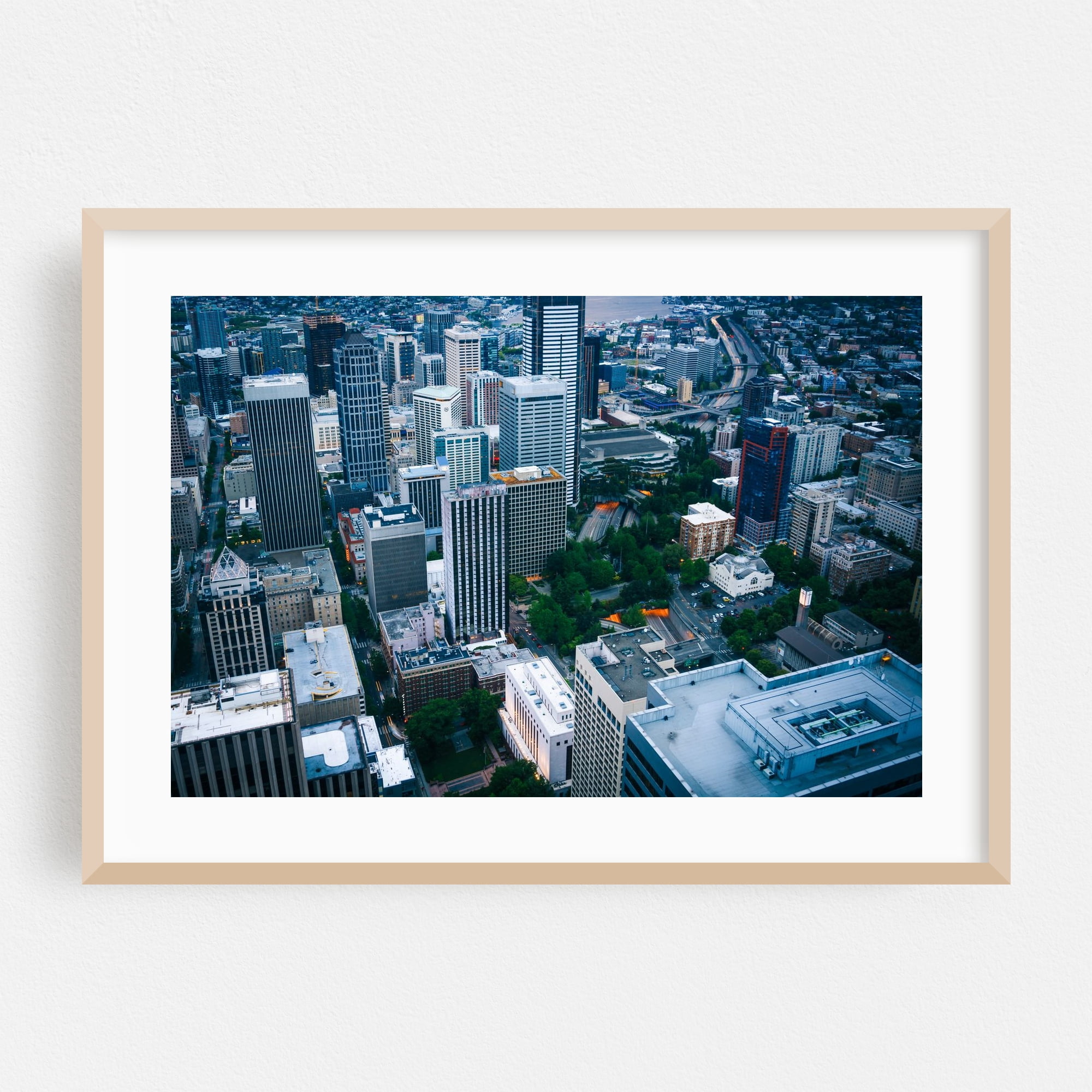 Over Downtown 04 - Seattle Washington Photography Oak Framed Wall Art ...