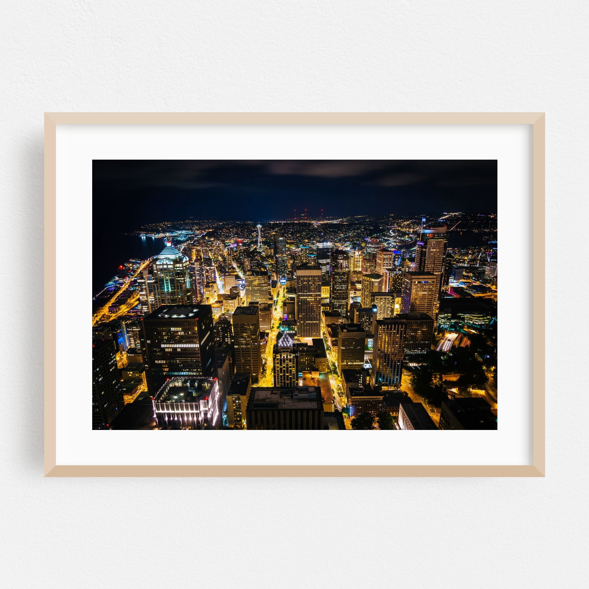 Over Downtown - Seattle Washington Photography Oak Framed Wall Art ...