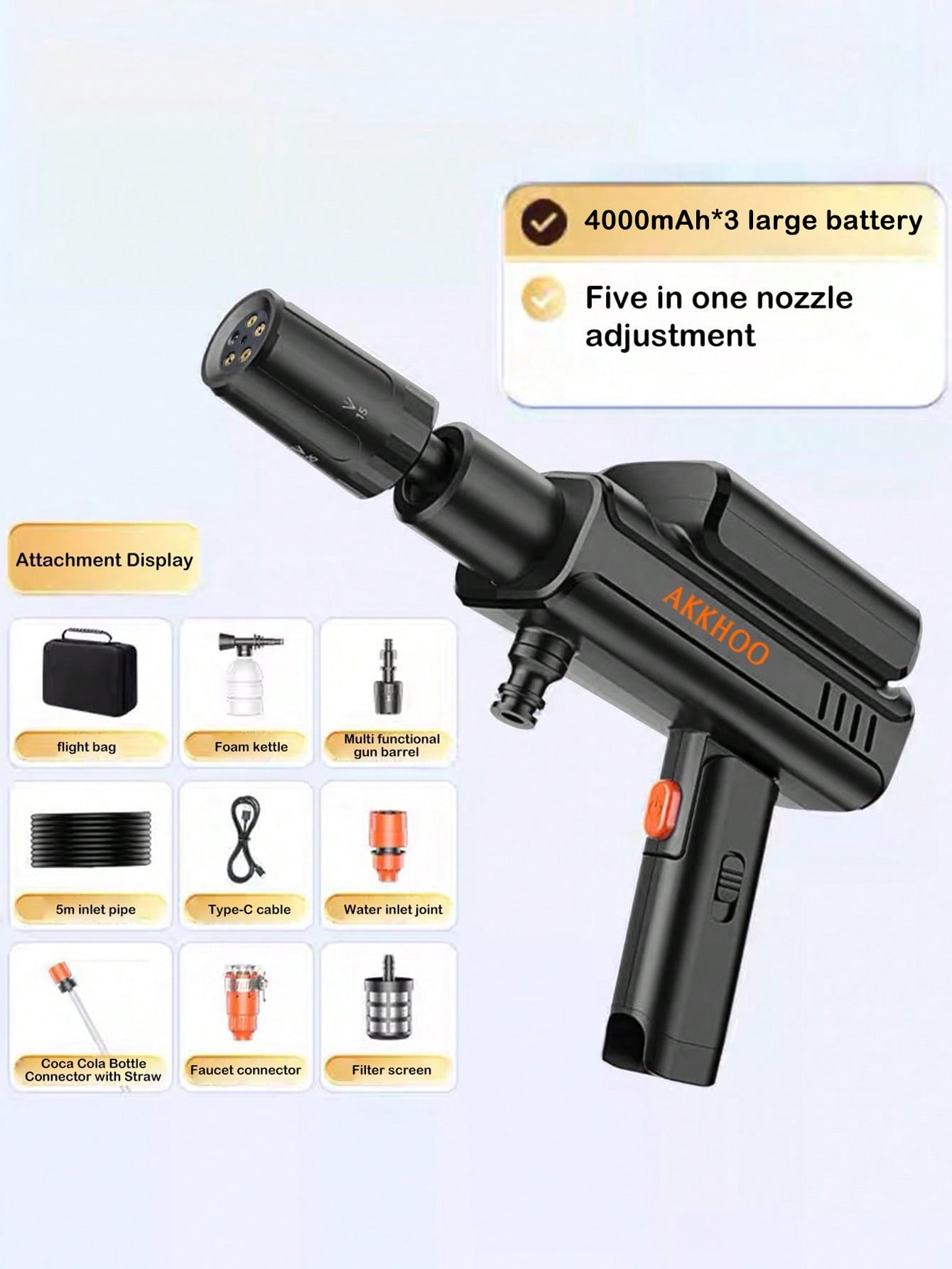AKKHOO 860PSI Cordless Pressure Washer, 1GPM Portable Power Washer with ...