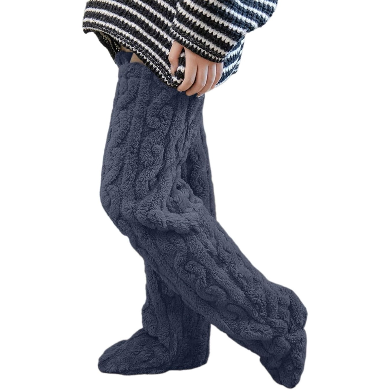 Over Knee High Fuzzy Socks Plush Slipper Stockings Fluffy Long Leg ...