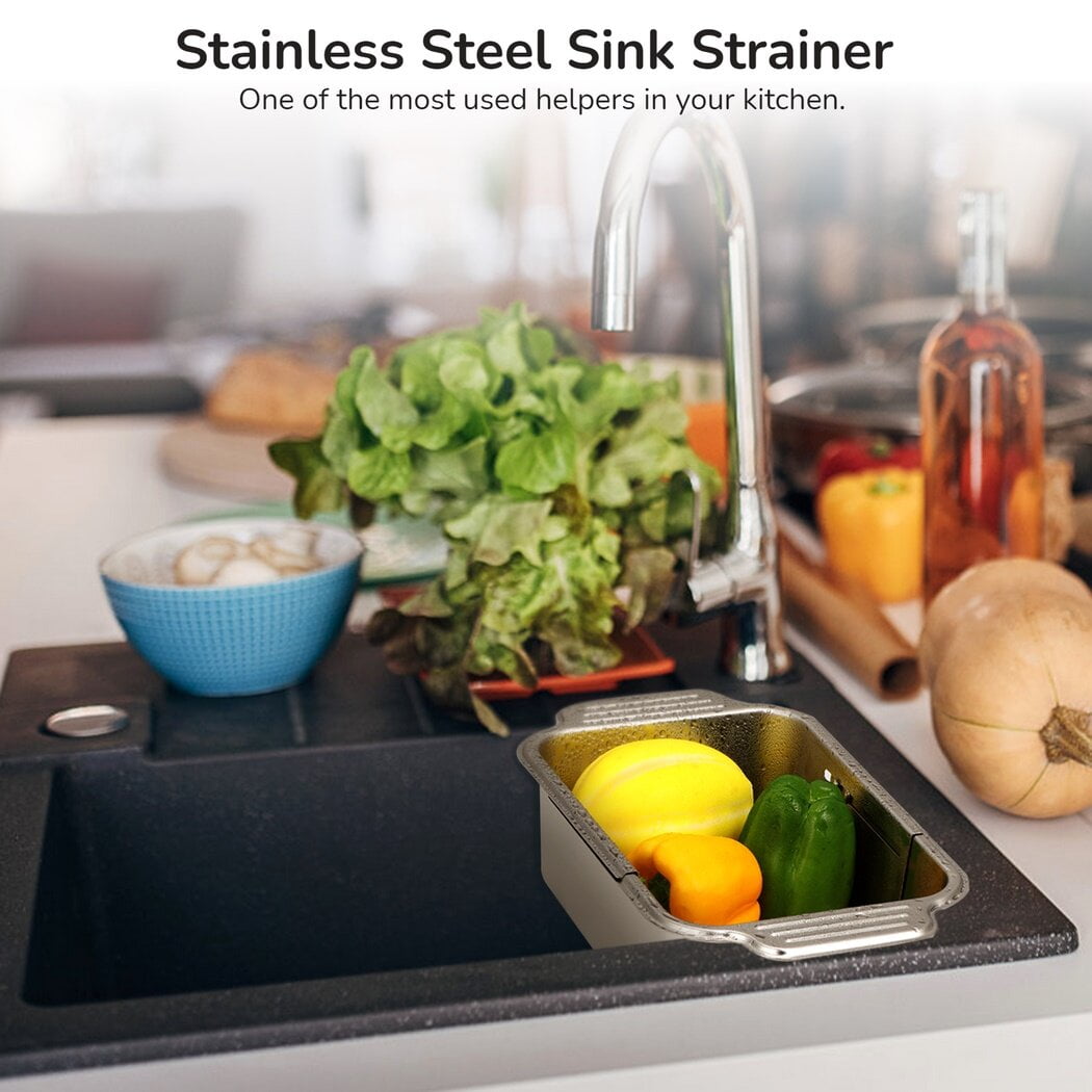 Over the Sink Colander Strainer Basket, Extendable Stainless Steel Colander, Sink Strainer with ...