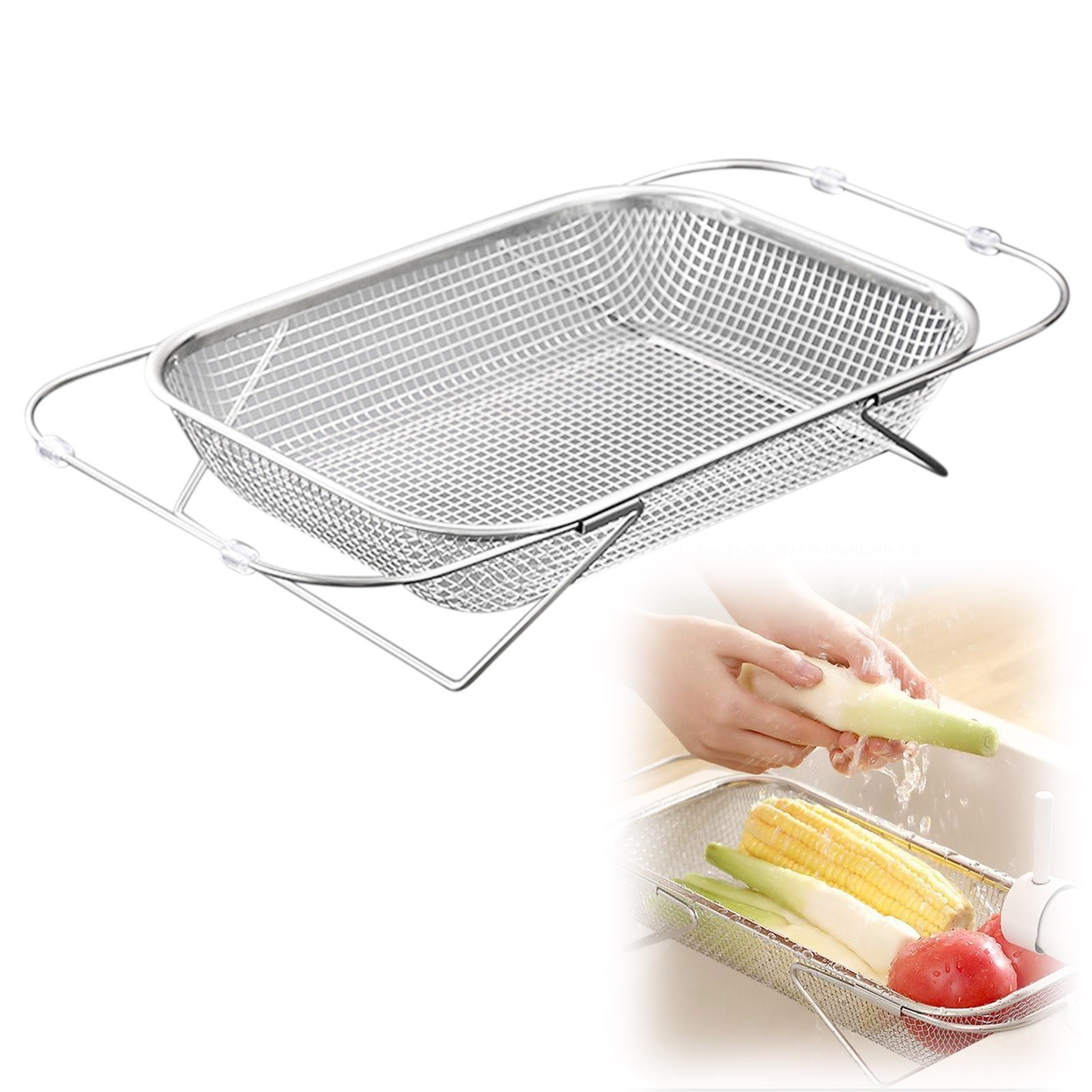 Over the Sink Colander Strainer Basket Stainless Steel Fine Mesh with ...
