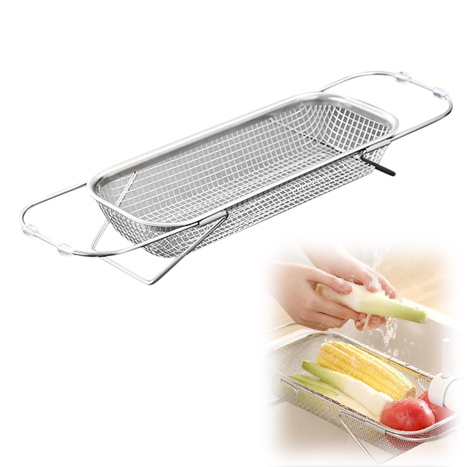 Over the Sink Colander Strainer Basket Stainless Steel Fine Mesh with ...