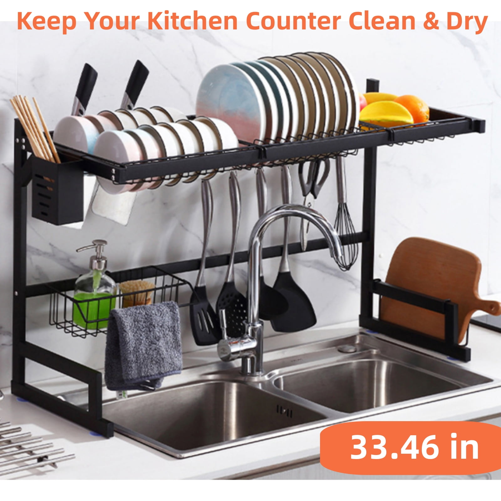 Walmart Over Sink Dish Drainer, 2 Tier Stainless Steel Rack with ...