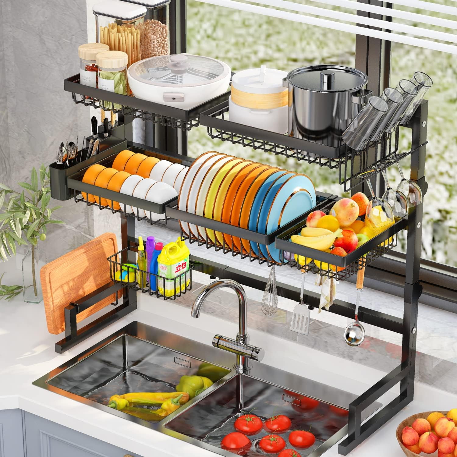 Over Sink Dish Drying Rack (Expandable Height/Length) Snap-On Design ...