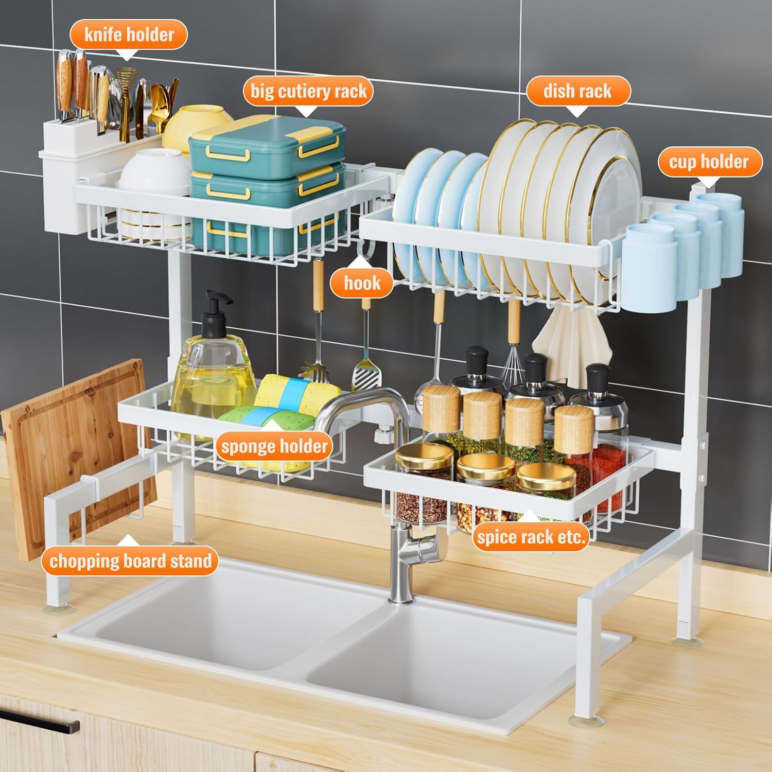 Over Sink Dish Drying Rack, Expandable Large Drying Rack, Suitable for ...