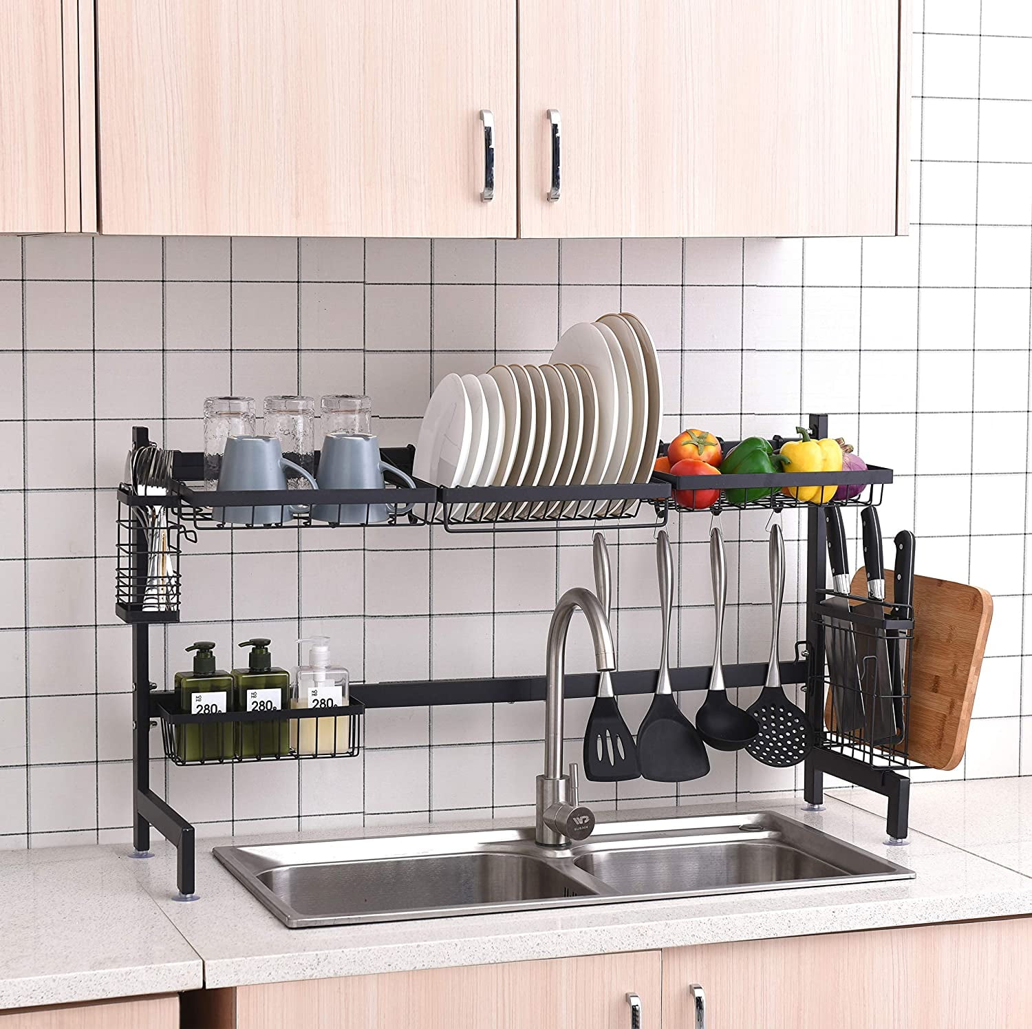 Over Sink Dish Drying Rack Large Premium Rack With Utensil Holder Hooks