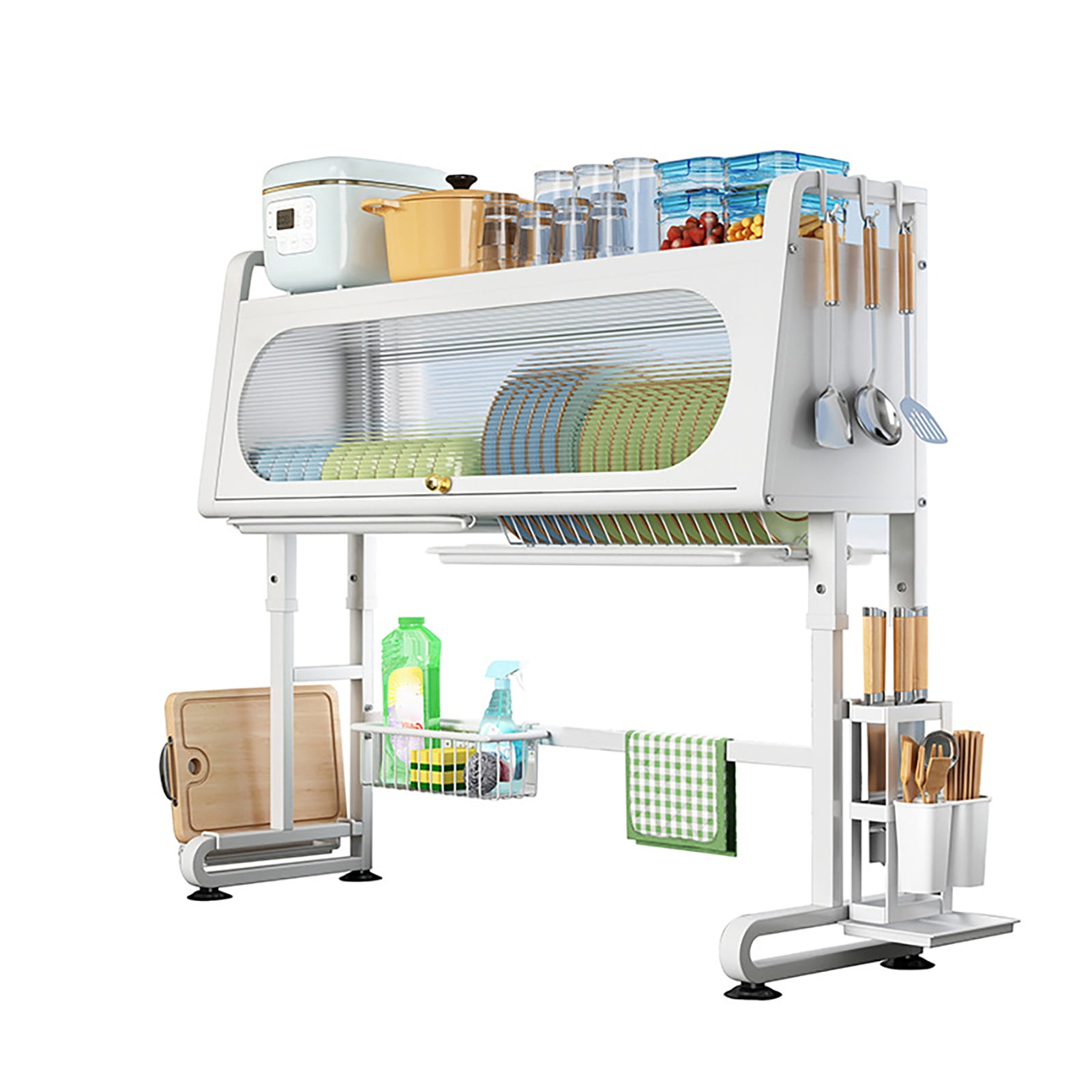 Over-Sink Dish Drying Rack with Cover,Height Adjustable Bowl Plate ...