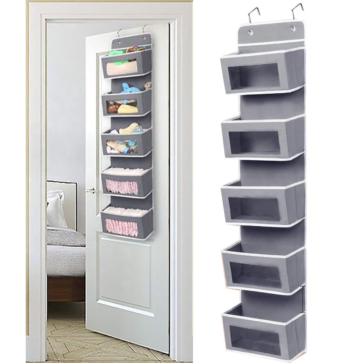 Over The Door Hanging Organizer Storage with Hooks, 5 Layers Hanging ...