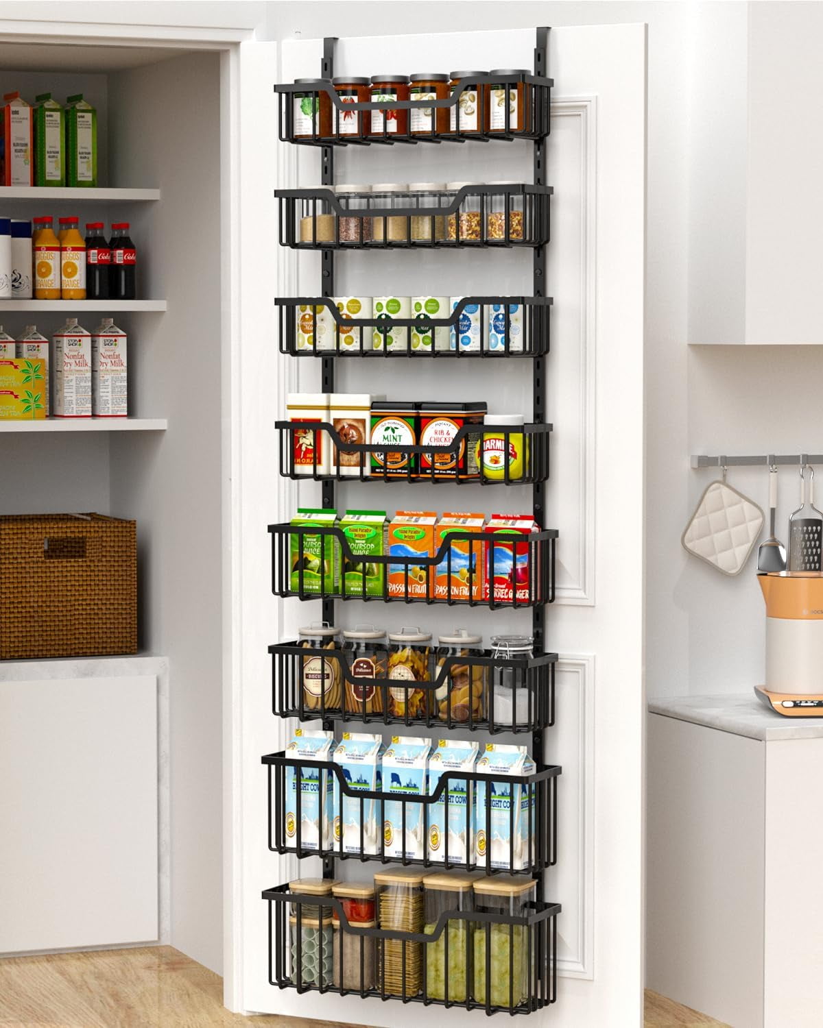 Over The Door Pantry Organizer, 8-Tier Pantry Door Organizer Shelves ...