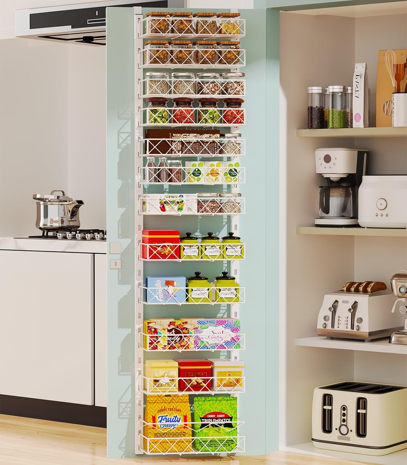 Over The Door Pantry Organizer, Heavy-Duty Metal Over The Door Spice ...