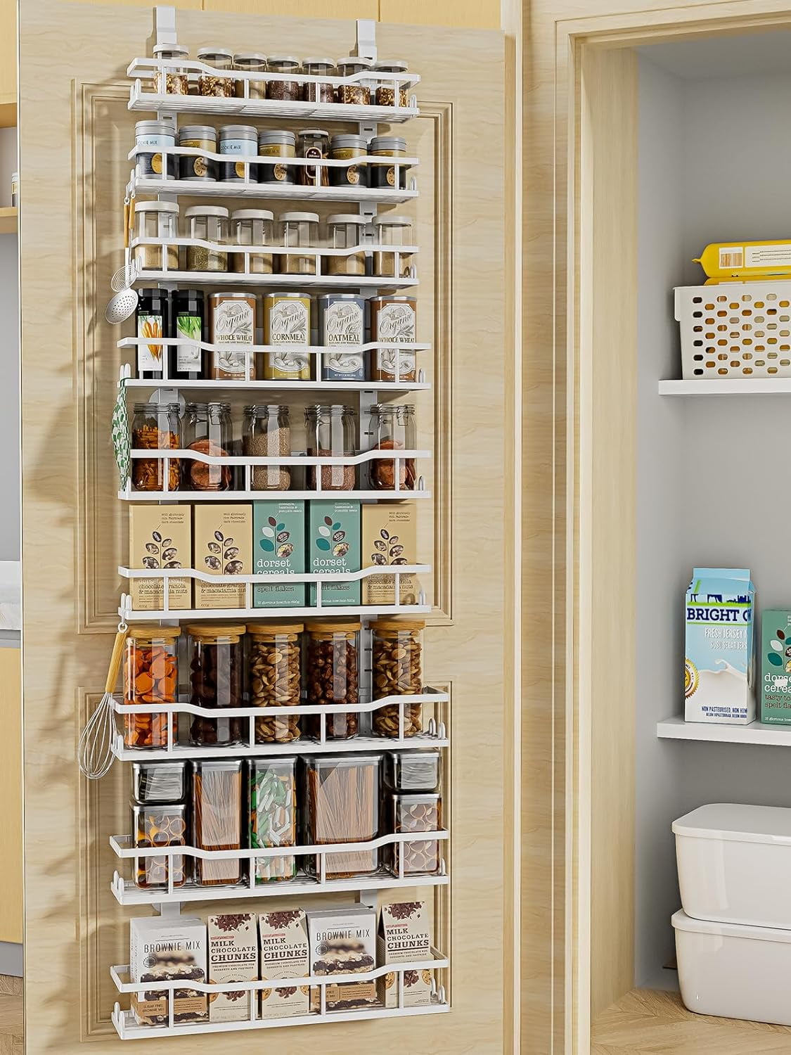 Over The Door Pantry Organizer Rack, 9-Tier Metal Pantry Organization ...