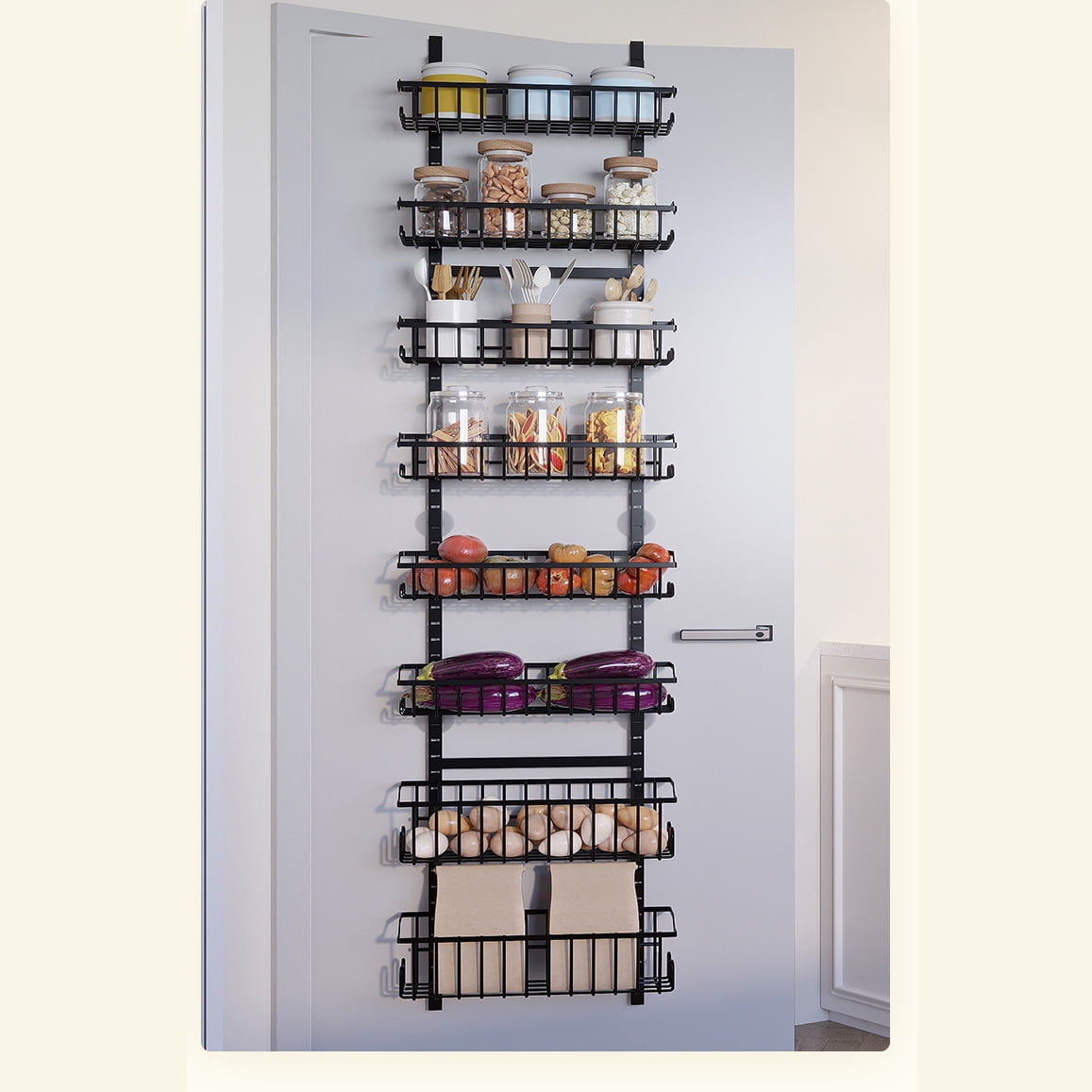 Over The Door Pantry Organizer with Adjustable Basket, 6-Tier/8-Tier ...