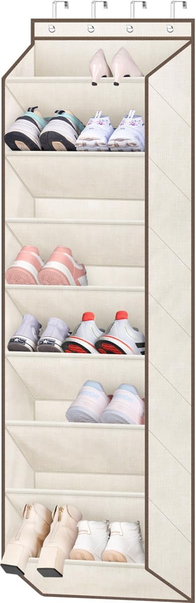 Over The Door Shoe Organizer for Closet with Large Deep Pockets, Narrow ...
