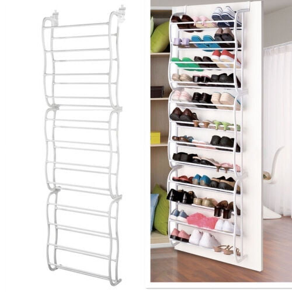 Over The Door Shoes Organizer Hanging Storage Rack Holds 36 Pairs Metal ...