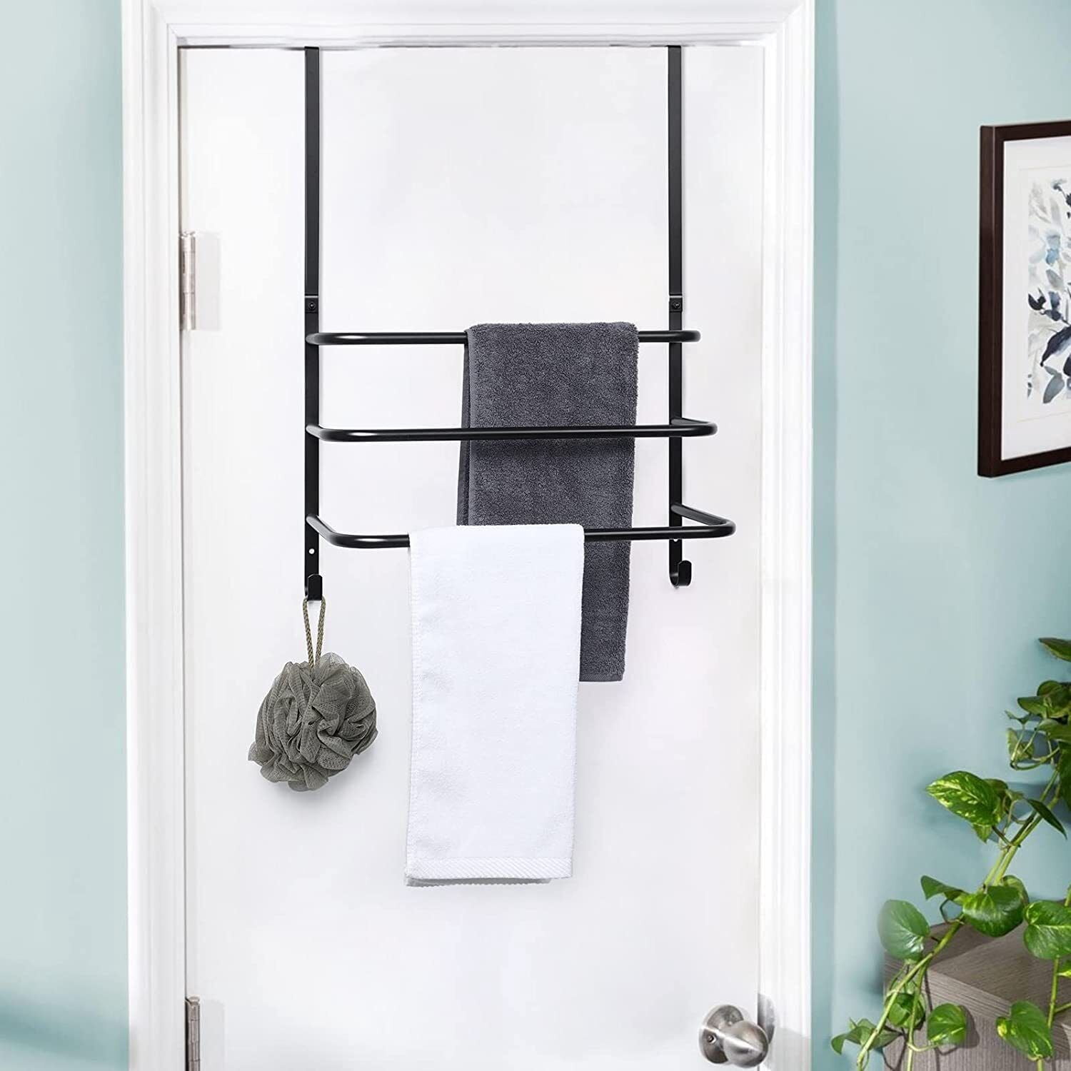 Over The Door Towel Storage Rack Hanging Ladder Towel Bar for Bathroom ...