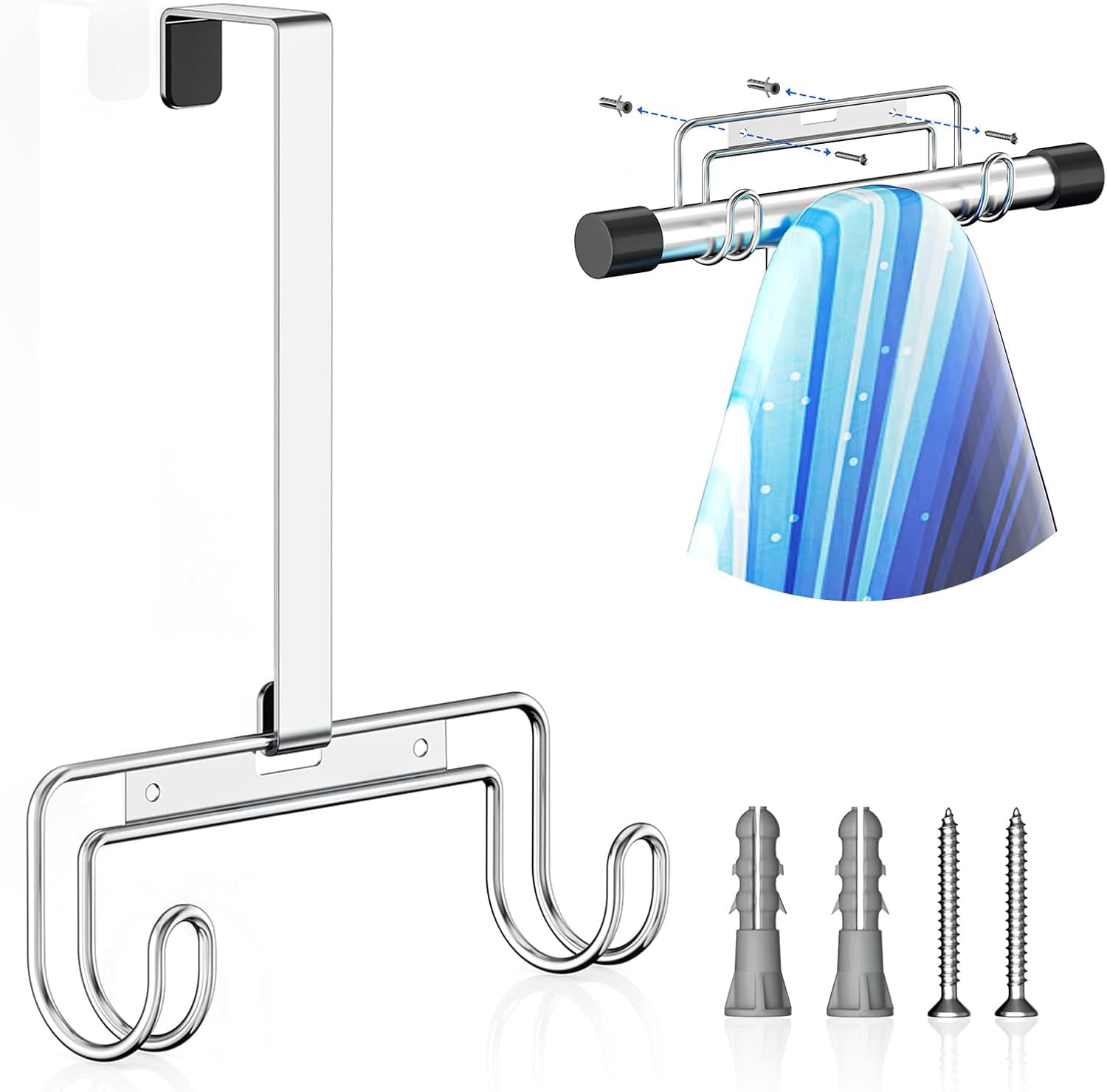 Over The Door & Wall Mount Ironing Board Hanger with Removable Hook ...