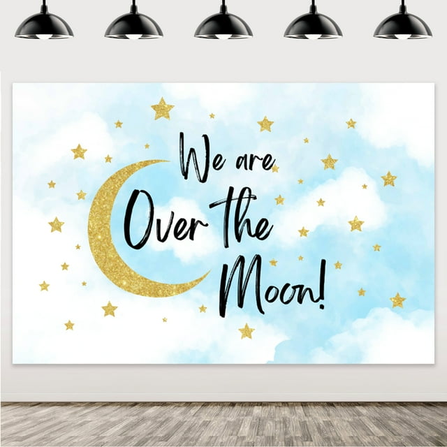 Over The Moon Baby Shower Decorations Boy, Pastel Blue Gold White ...