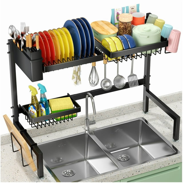 Over The Sink Dish Drying Rack 2 Tiers, for All Sinks (24.8"-35.4 ...