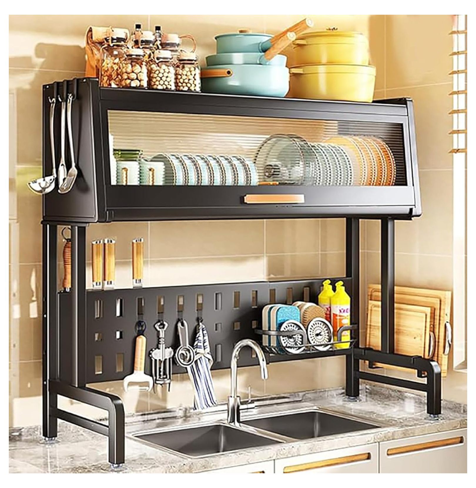 Over The Sink Dish Drying Rack, Adjustable 3 Tier Metal Steel Large ...