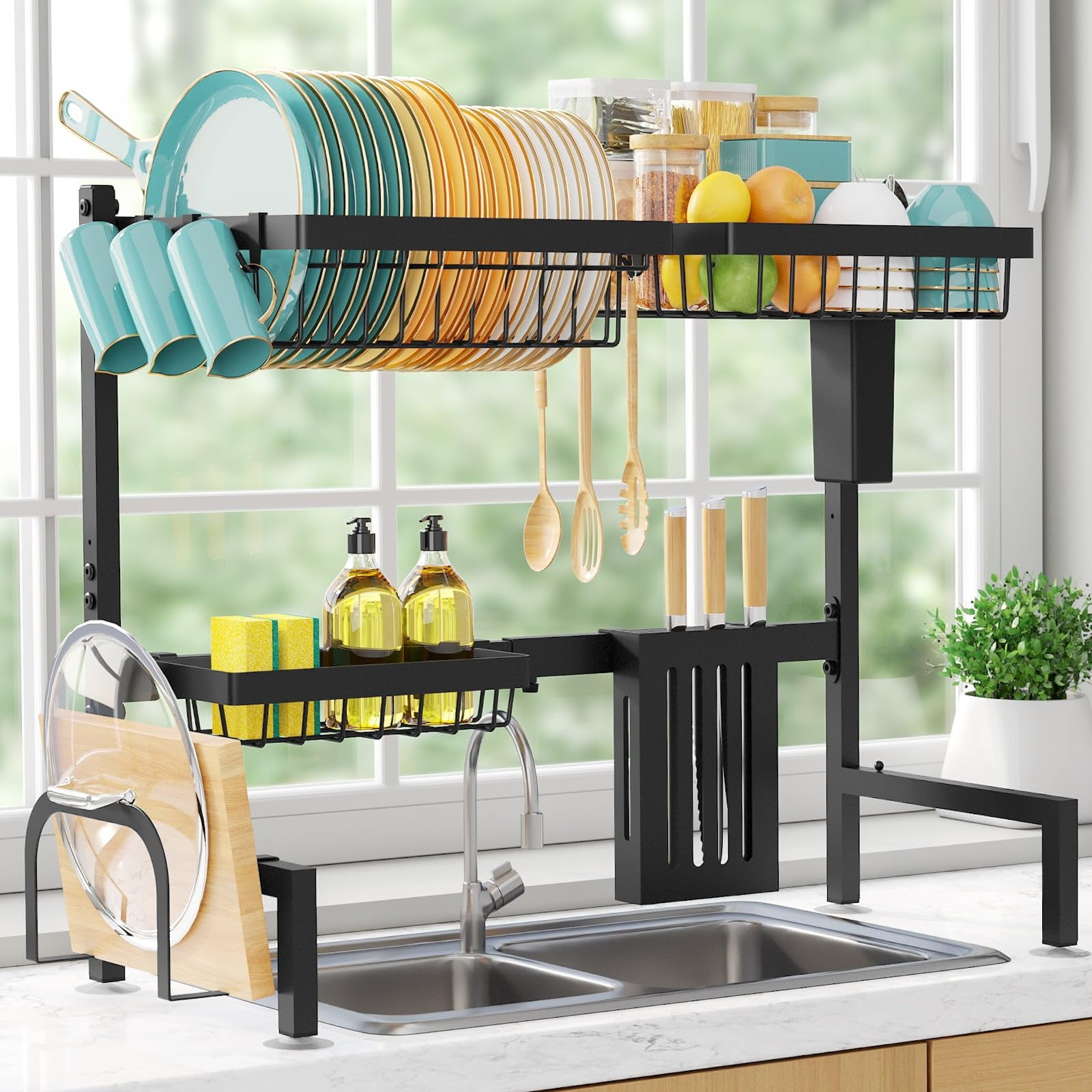 Over The Sink Dish Drying Rack Black Standard - 3 Baskets 2 Tier ...