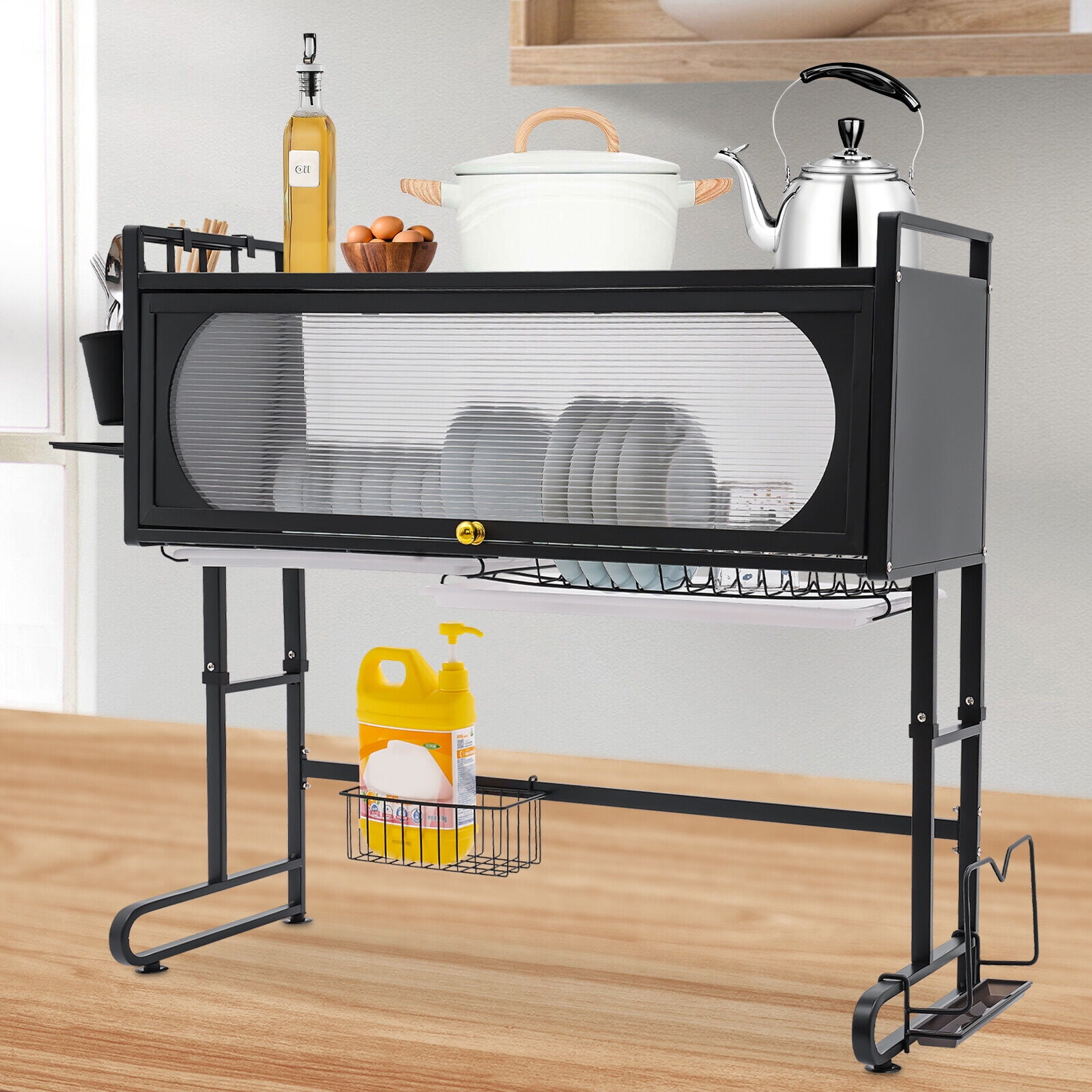 Over The Sink Dish Drying Rack Large Dish Rack With Clear Cabinet Door ...