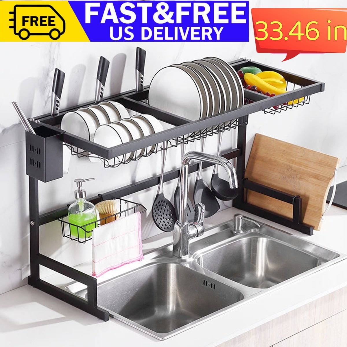 Over The Sink Dish Drying Rack, Large Stainless Steel Drainage Rack 2 ...