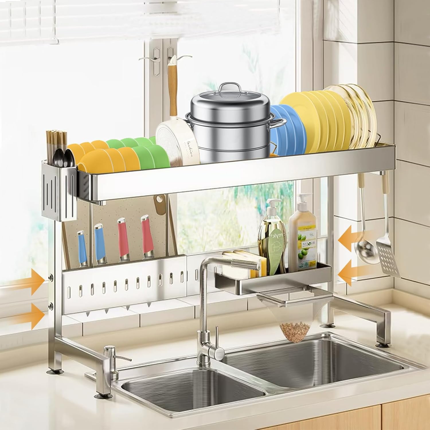 Over The Sink Dish Drying Rack Stainless Steel,Adjustable 17.13"-32.68 ...
