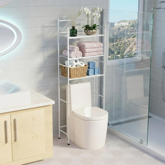 Over-The-Toilet Bathroom Storage Organizer with 3-Tier Shelves and ...