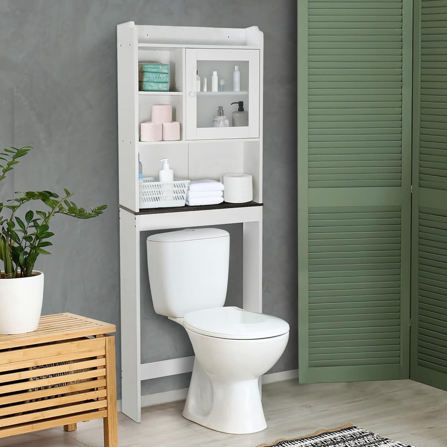 Over The Toilet Cabinet Double Door Wood Bathroom Storage Organizer ...