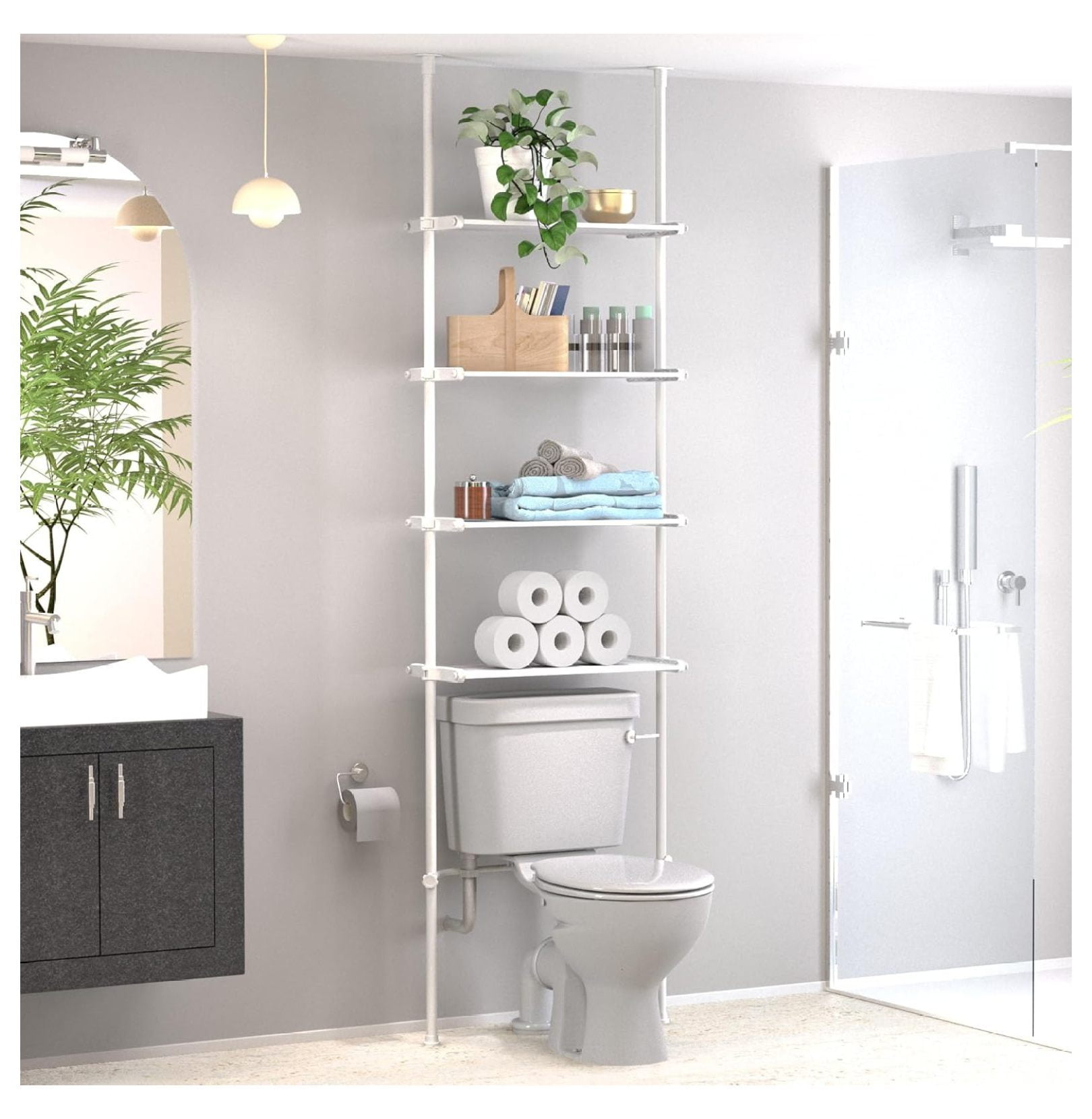 Over The Toilet Organizer with Adjustable Storage Shelves, 4 Tiers of ...