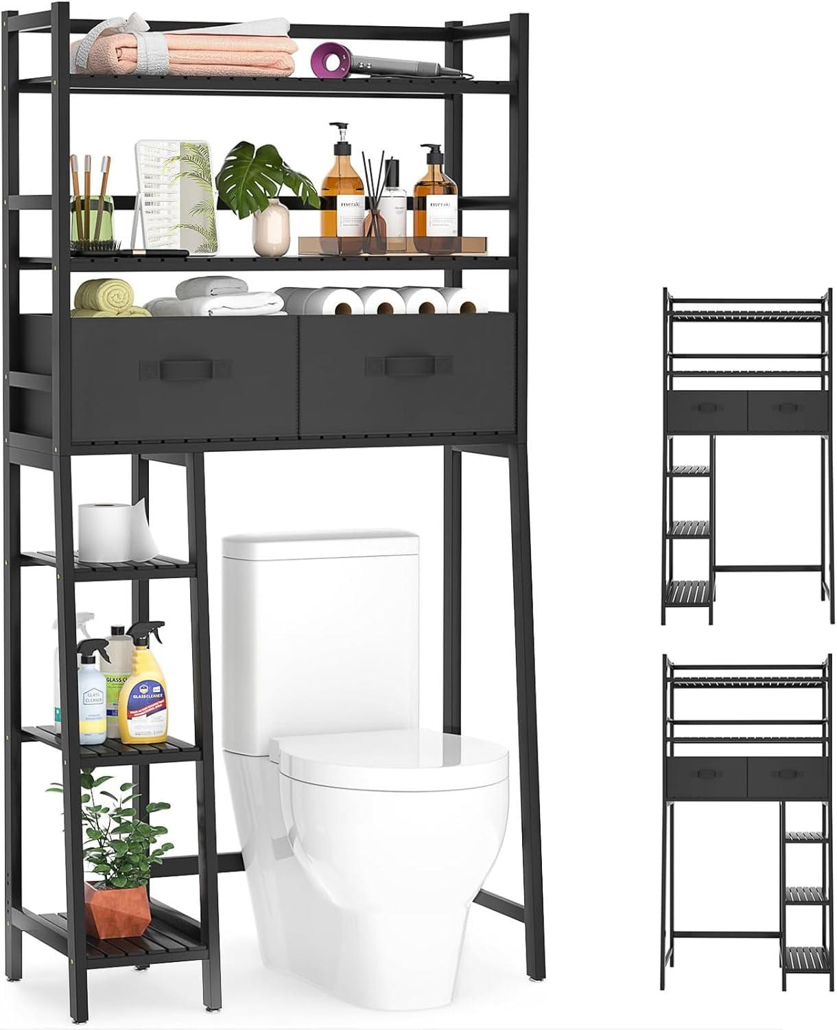 Over-The-Toilet Storage with 2 Drawers, Bamboo Above Toilet Shelf ...