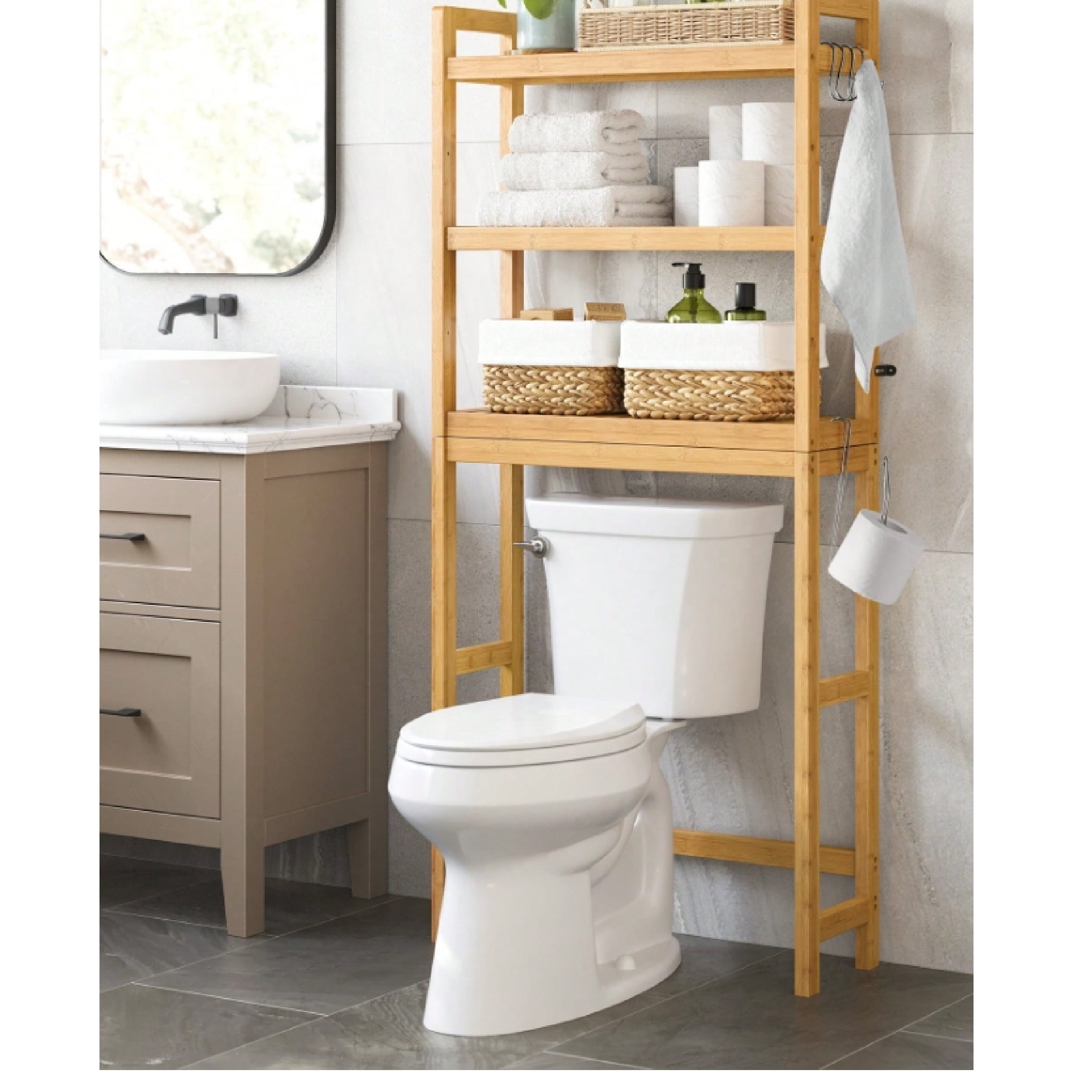 Over The Toilet Storage, 3-Tier Bamboo Over Toilet Rack Bathroom ...