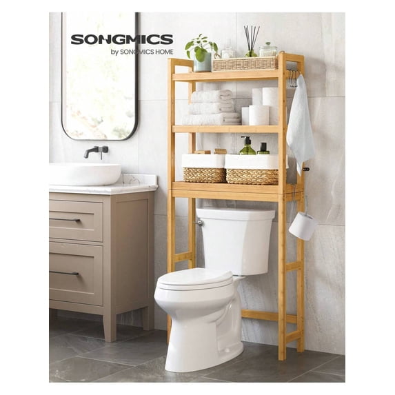 Over The Toilet Storage, 3-Tier Bamboo Over Toilet Rack Bathroom ...