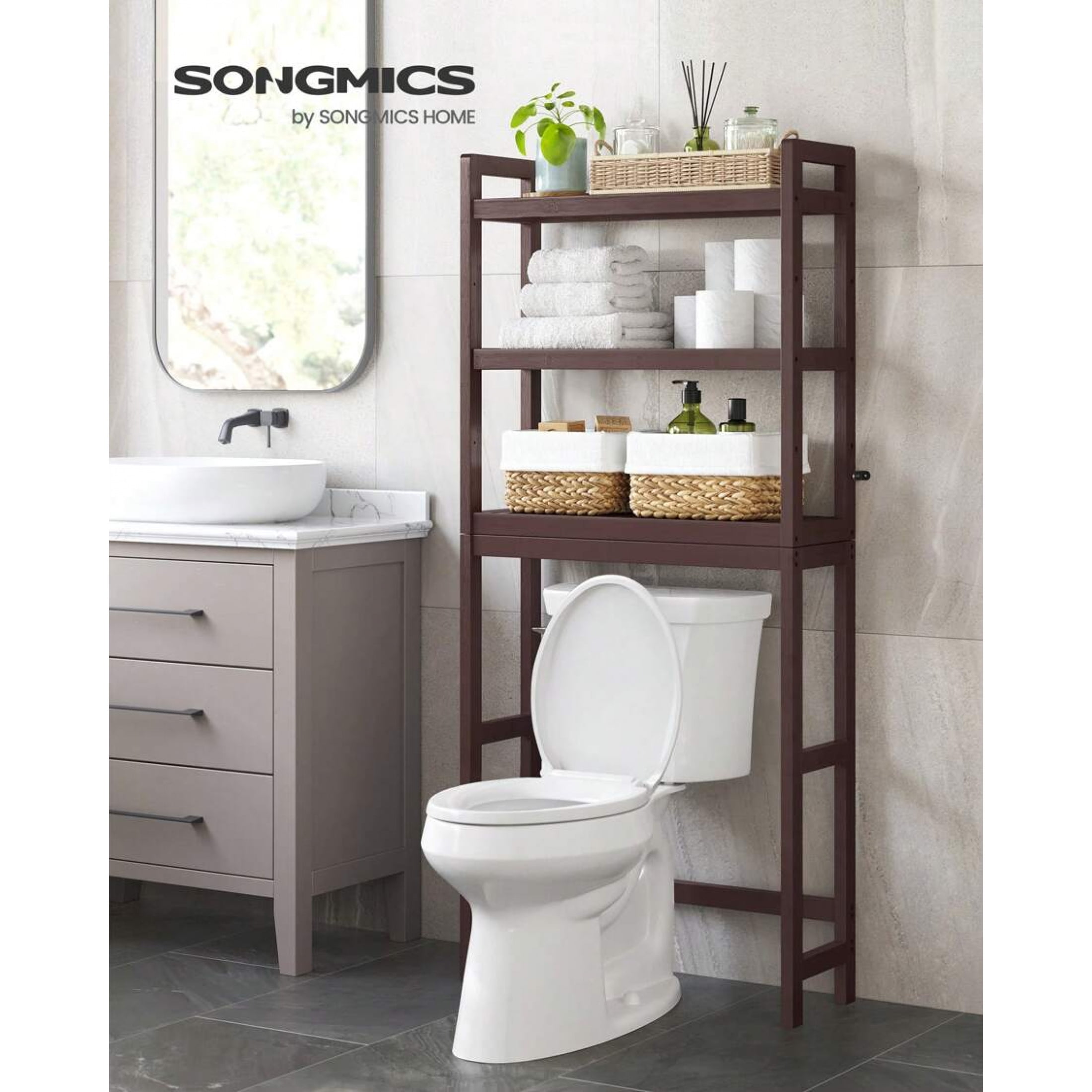 Over The Toilet Storage - 3-Tier Bamboo Over Toilet Rack with ...