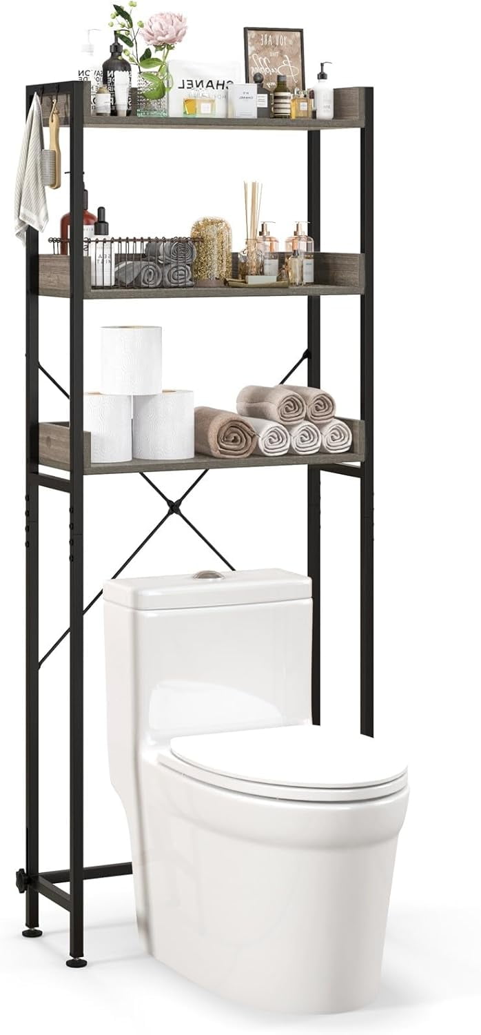 Over-The-Toilet Storage: 3-Tier Bathroom Organizer with 4 Hooks ...