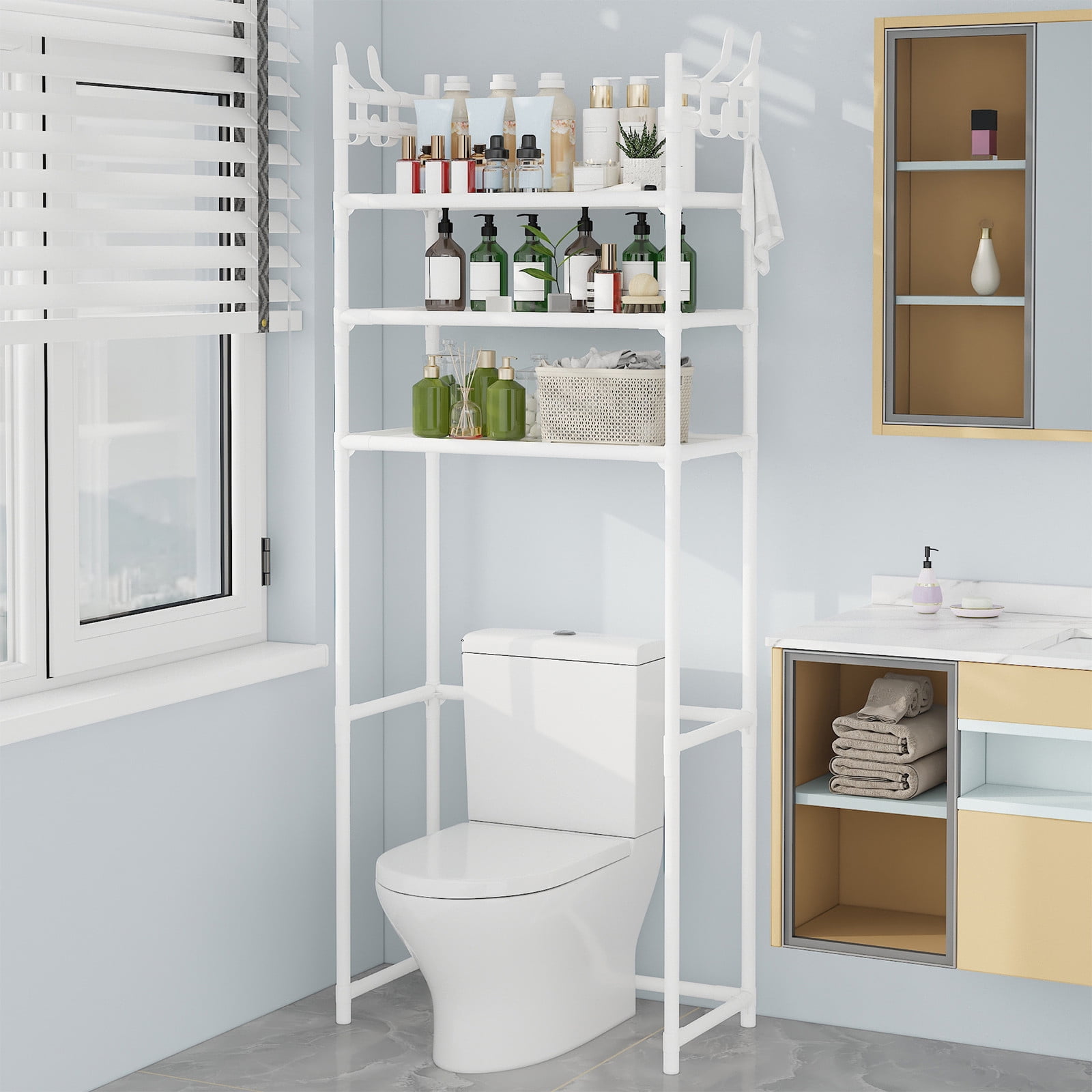 Over The Toilet Storage, 3 Tier Bathroom Organizer Shelf with X-Shaped ...