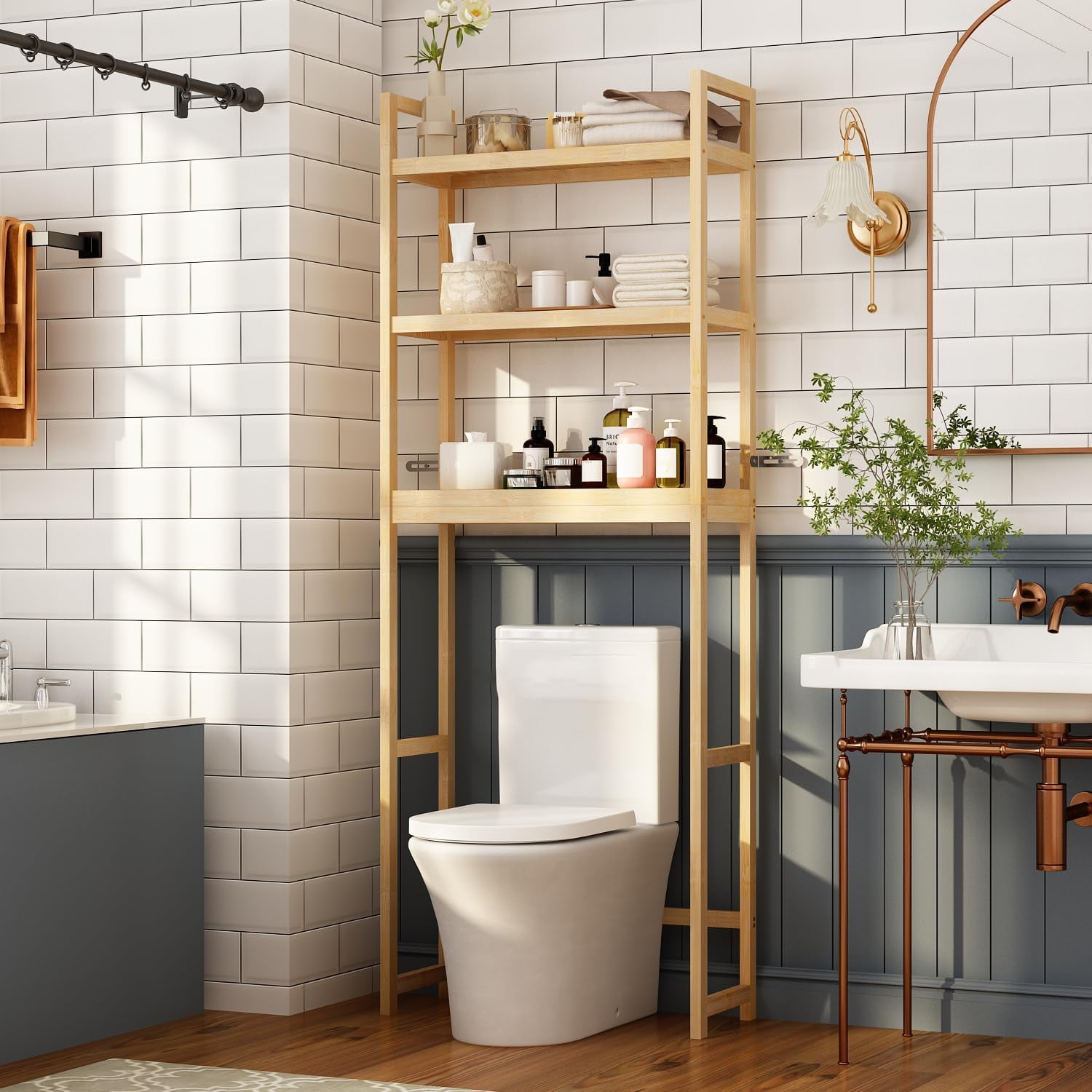 Over The Toilet Storage, 3-Tier Over Toilet Organizer Shelf with Hooks ...