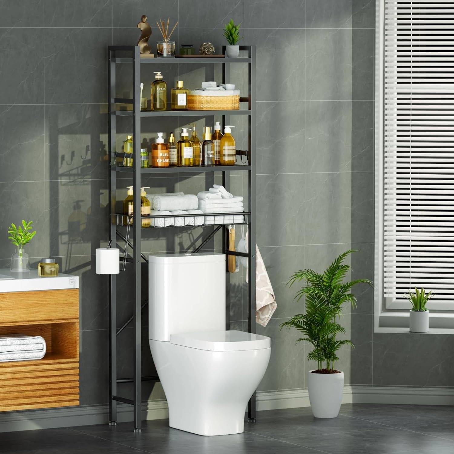 Over-The-Toilet Storage,4 Tiers Bathroom Shelves Over Toilet with ...